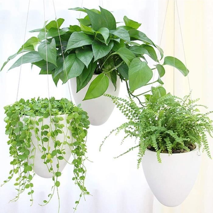 Pack de 3 pots suspendus auto-arrosage - TRAHOO - Pot de fleurs ...