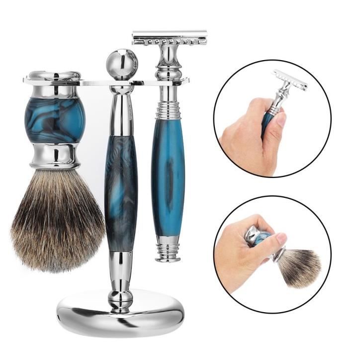Rasoir Double Tranchant Kit de Rasage Blaireau Brosse Cheveux manuelle ...