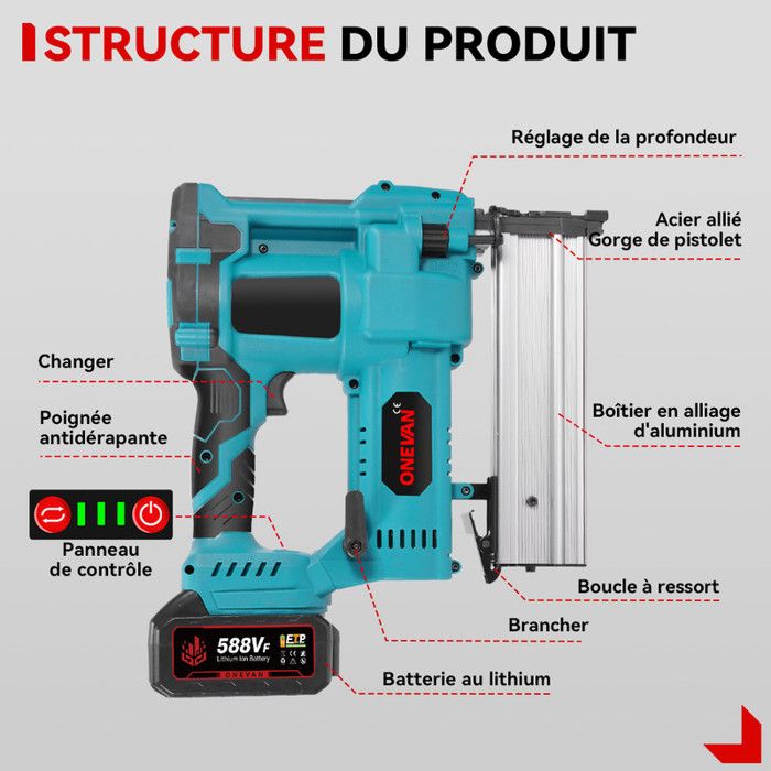 Cloueuse 2 en 1 - ONEVAN - ONEVAN - Sans fil - 2x3Ah - Moteur sans ...