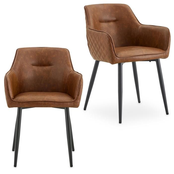 Lot de 2 Chaises LISBON en Simili Cuir Brun, Chaise de Salle à Manger ...