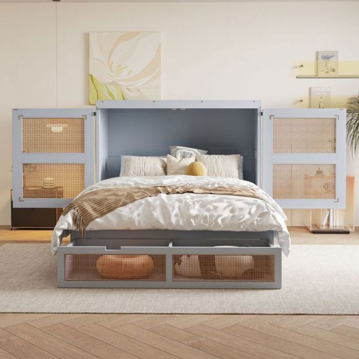 Lit 2 places Escamotable 140 x 200 cm Mural vertical Tiroirs de ...