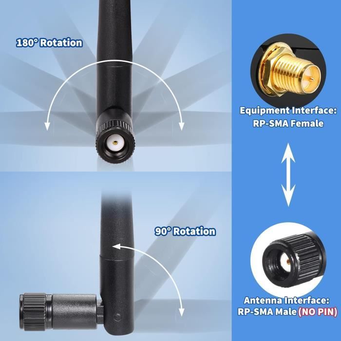 Bin Antenne WiFi Caméra Bi-Bande 2.4GHz 5GHz 5.8GHz 3dBi MIMO RP-Mâle pour Routeur WiFi Carte ...