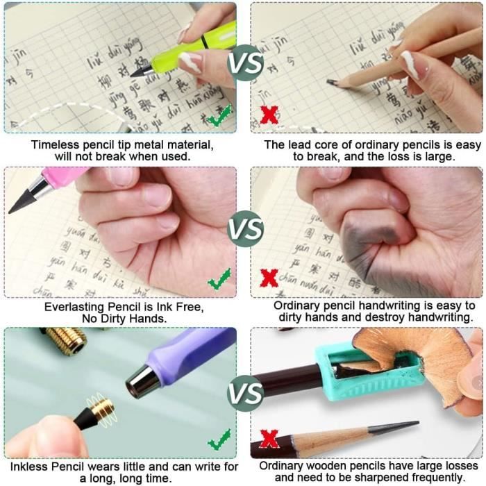 8 Pièces Crayons Sans Encre Érnels Avec 8 Crayon À Tête Remplaçable ...