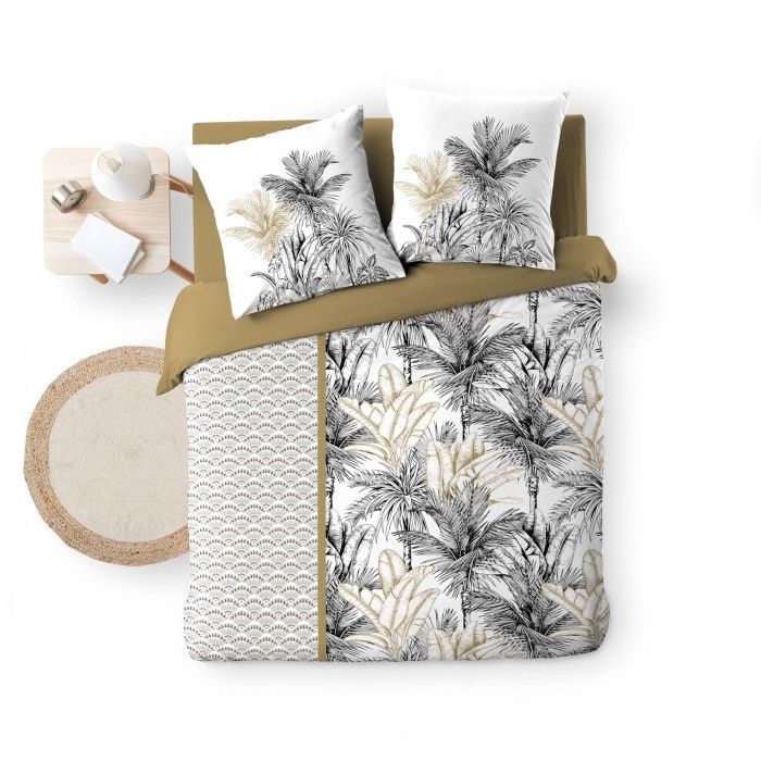 Housse de couette 260 x 240 cm 100% coton motif Dakar jaune - Parure 3 ...