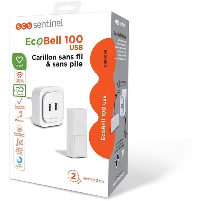 Carillon sans fil sans pile - EcoBell 100 USB - SCS SENTINEL - Portée ...