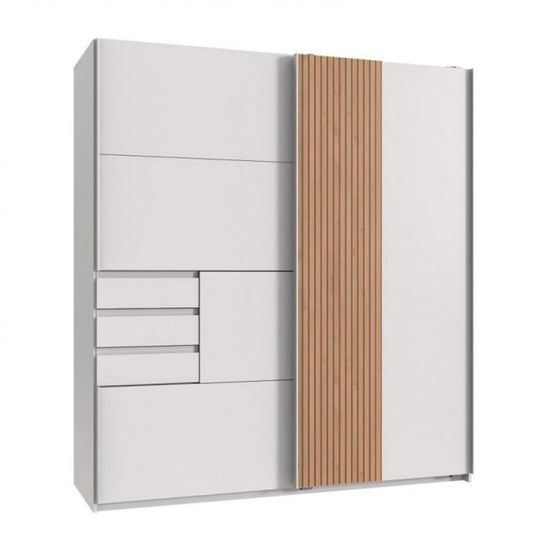 Armoire CYBORG 2 portes coulissantes 3 tiroirs décor blanc rechampis ...