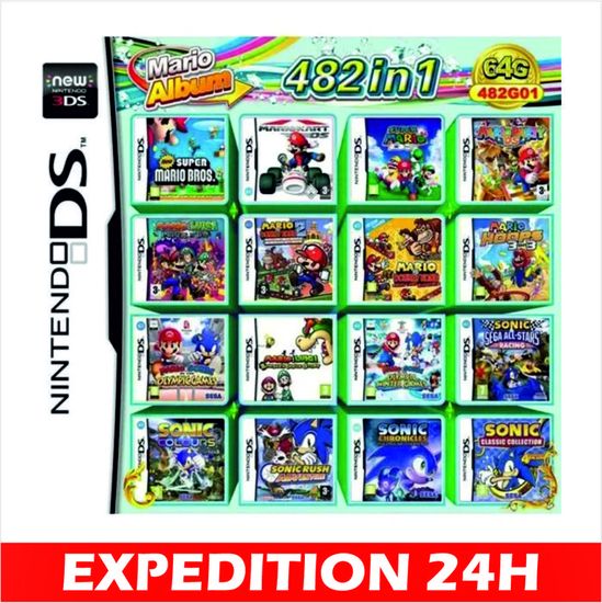 482 en 1 jeu vidéo cartouche de jeux Mario Multicart pour NDS NDSL NDSI ...