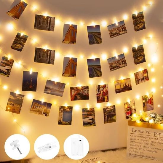 100 Led 10M Guirlande Lumineuse Photo Avec Minuterie, Guirlande Photo ...