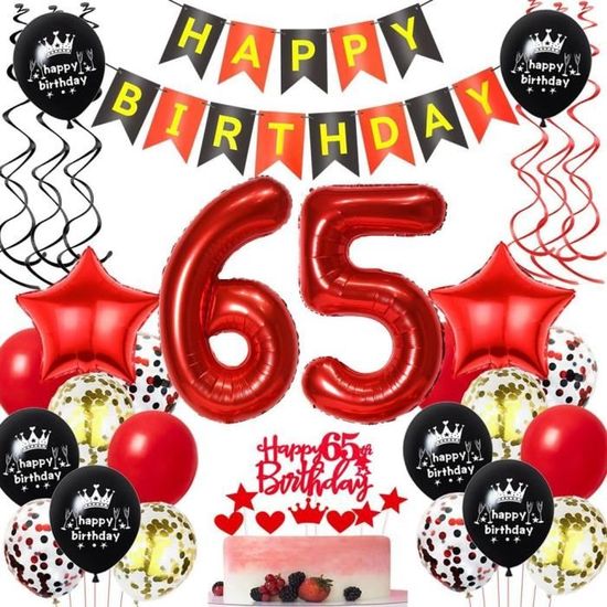 Ballons 65 Ans Anniversaire Rouge Noir, Décoration Anniversaire 65 Ans ...