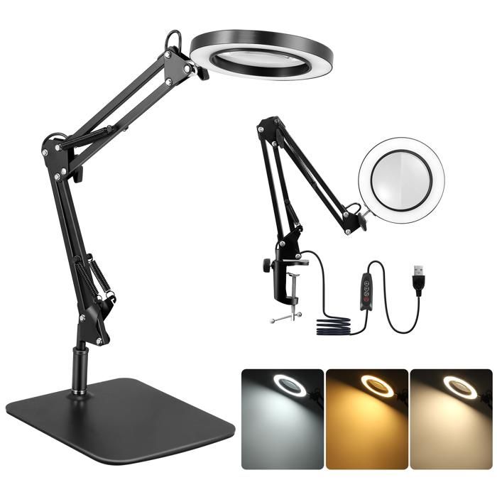 TTLIFE Lampe Loupe Avec Pince Et Support, Lampe Loupe Sur Pied 10 X, 3 ...