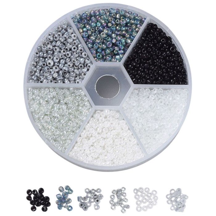 Boite box de perles de rocailles blanc noir gris 3mm 60gr env 1300 ...