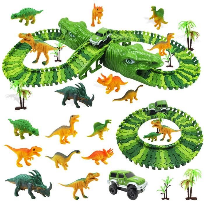 DIY Circuit Voiture Dinosaures avec Dinosaures Jouet Voiture, 153 Pcs Dinosaure Circuit pour ...