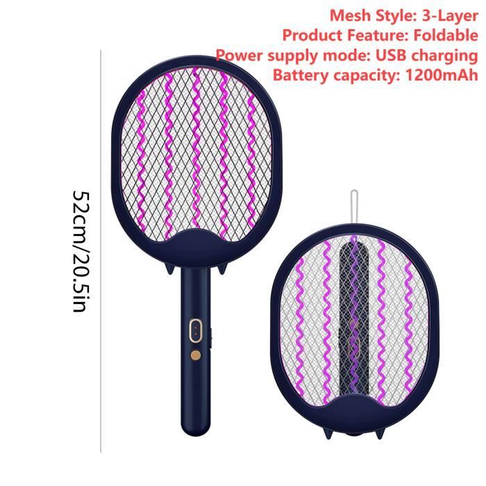 Raquette Anti-Moustiques Électrique Pliable,Piège à Mouches,Rechargeable par USB,Tueur d ...