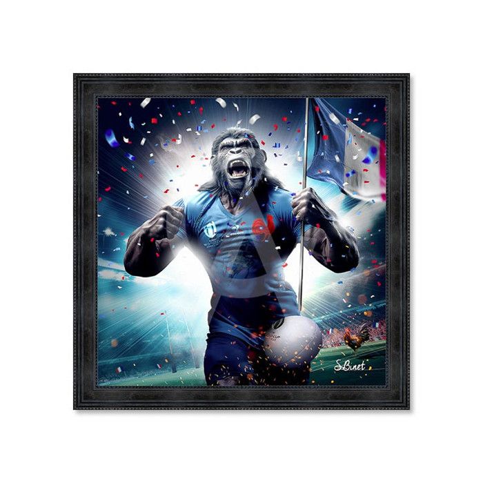 Cadre en bois avec impression en PVC vernis "Gorille Rugby" - Noir ...