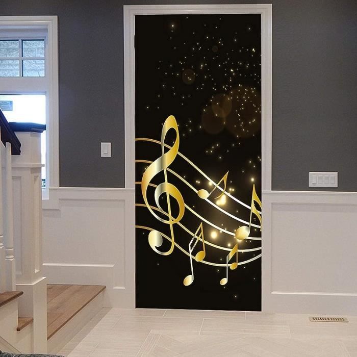 Sticker Porte Autocollant Poster de Porte 3D Note De Musique dor Notes ...