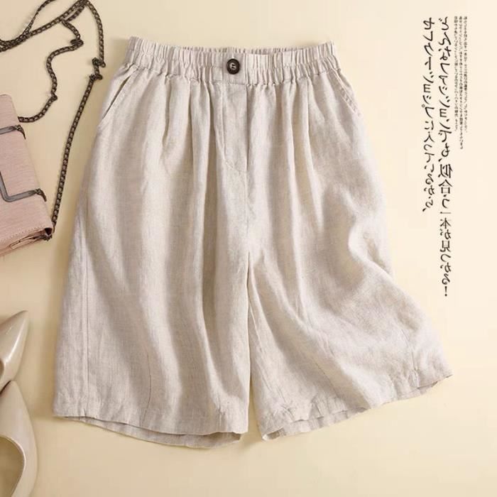 Short en lin femme lâche Droit - Beige - Femme - lin - Adulte Beige ...