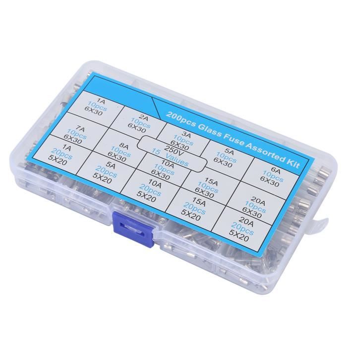 Omabeta fusible de sécurité 200 pièces fusible Tube de verre de sécurité 1-20A 250V 6x30mm ...