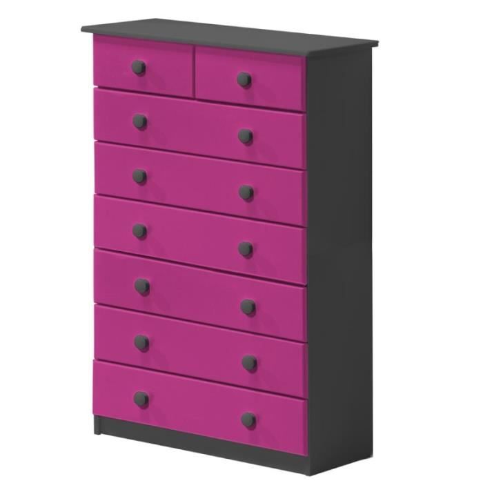 Commode 8 Tiroirs "verona" 124cm Graphite & Fuchsia - Paris Prix ...