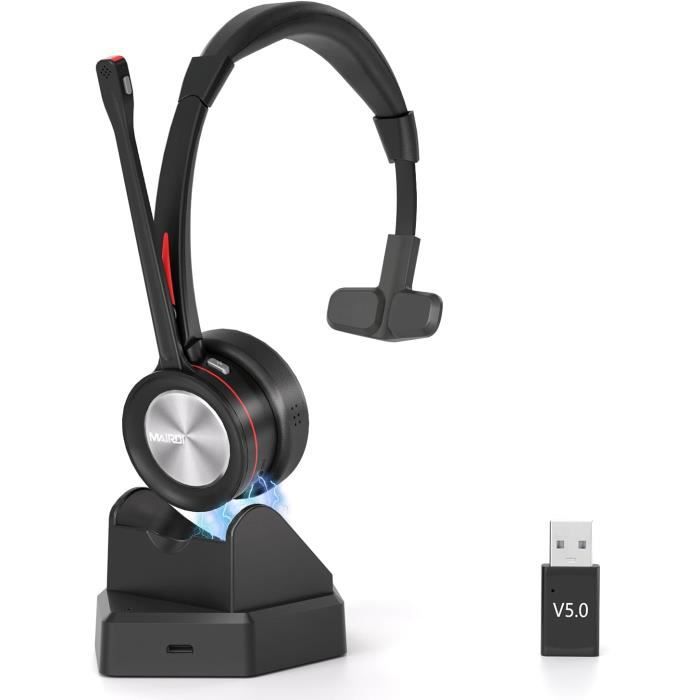 Casque Bluetooth Sans Fil, Casque Pc Avec Micro Antibruit Usb Dongle ...