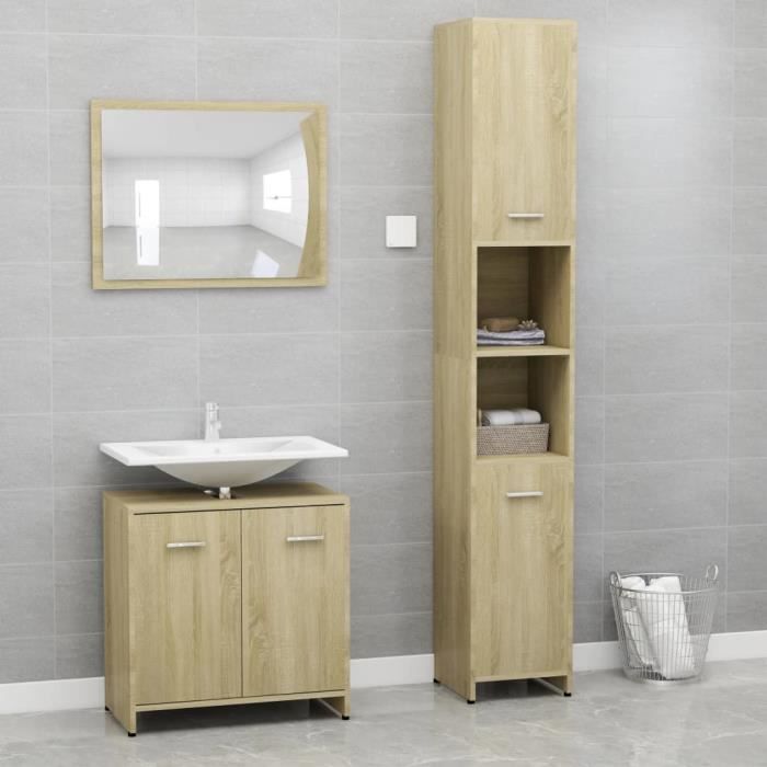 Ensemble Meuble salle de bain - Meuble sous lavabo - L 60cm, Armoire ...