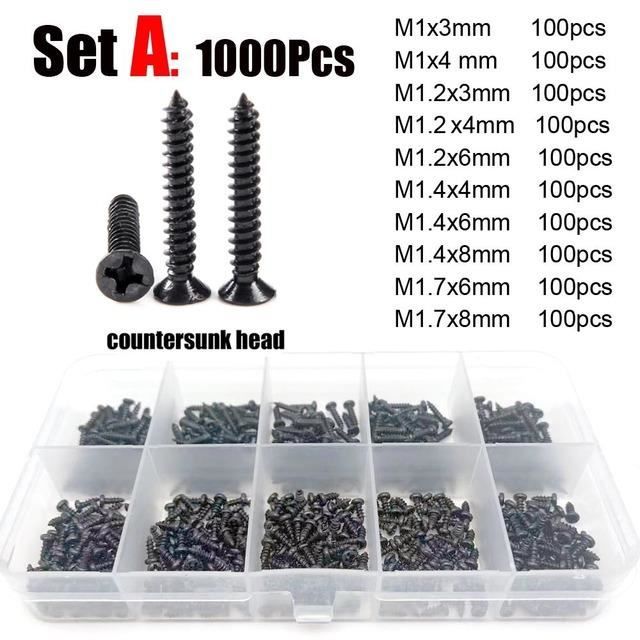 VIS,Set A--Kit D'assortiment De Vis À Bois Noir, Mini Phillips, Tête Fraisée Plate ...