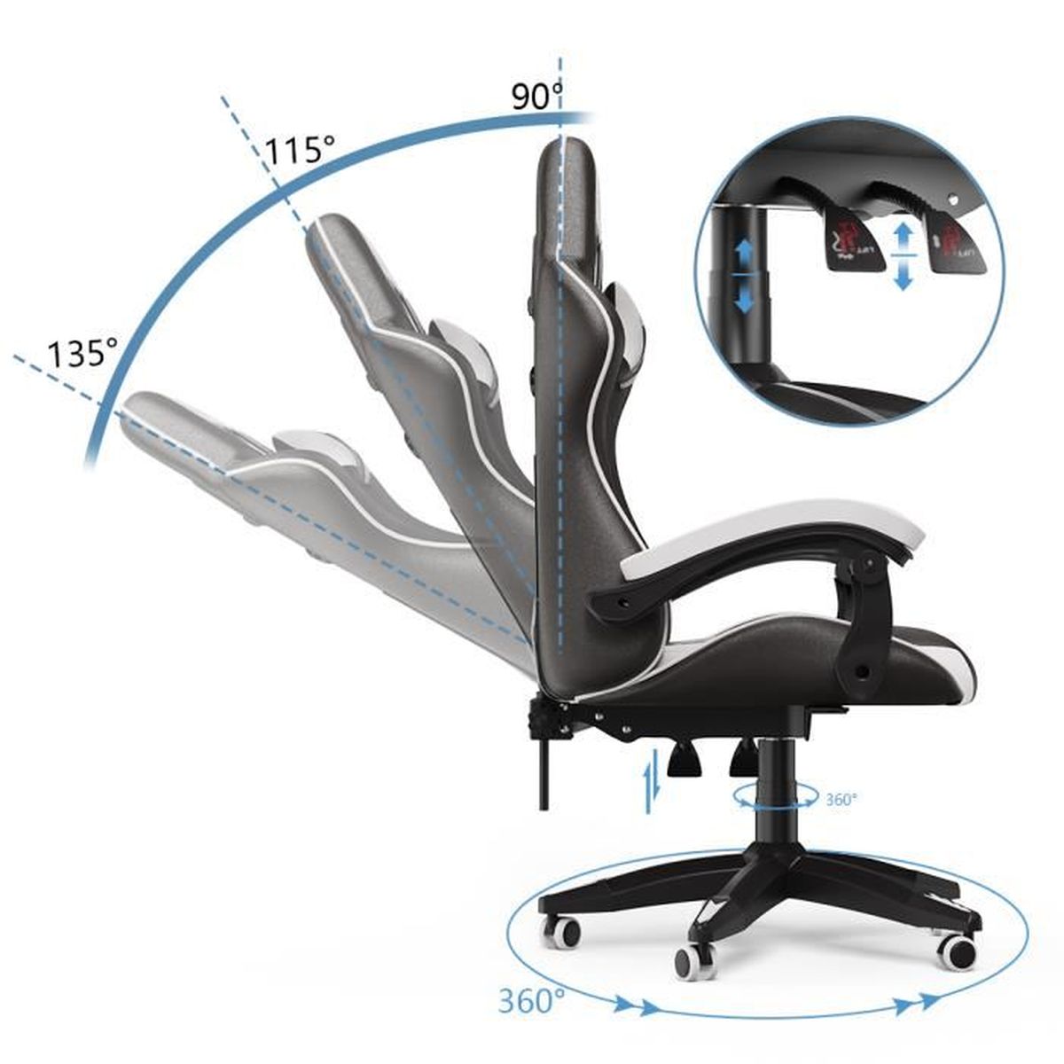Fauteuil gamer - chaise gaming - siège de bureau réglable pivotant ...