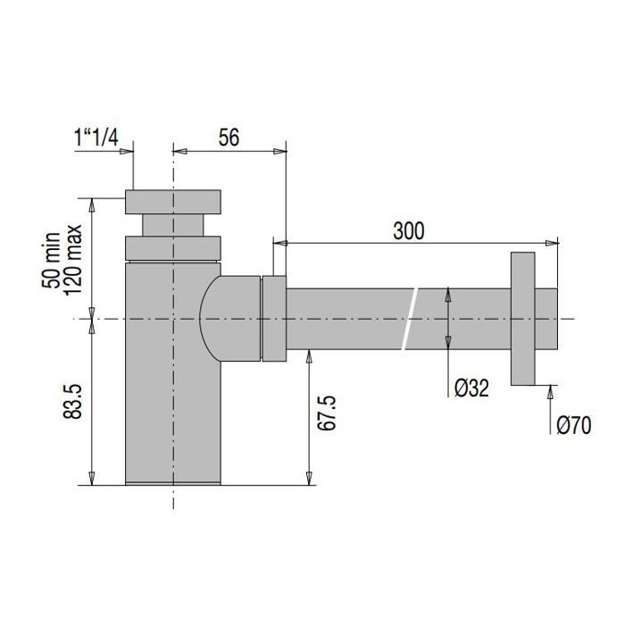 Siphon de lavabo - VALENTIN - Cylindrix - Laiton chromé - Sortie murale ...