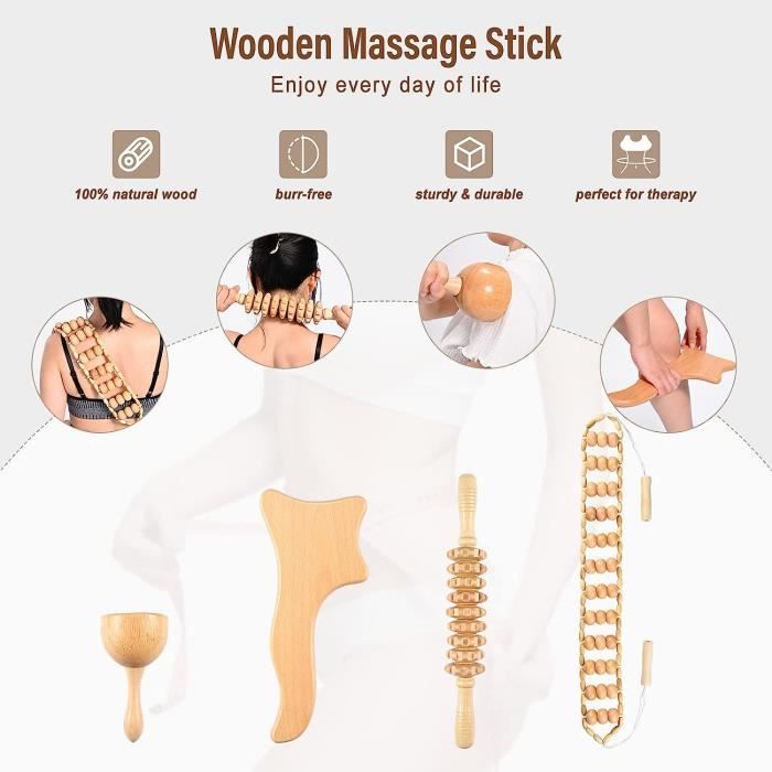 4 En 1 Maderotherapie Kit Complet Cellulite, Drainage Lymphatique, Anti ...