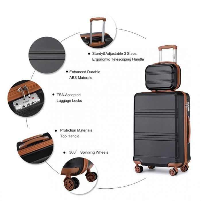 Kono Set de 4 Valises de Voyage Rigide Bagage Cabine 51.5x38x21cm avec ...