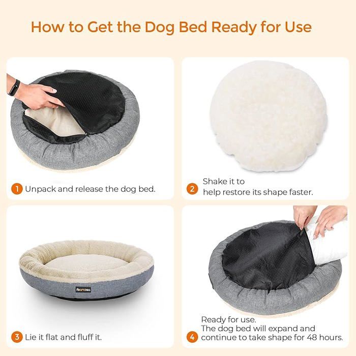 Feandrea Dog Bed, Sofa, Cat Bed, Round, 65 cm, Grey PGW65G MACHINE A ...