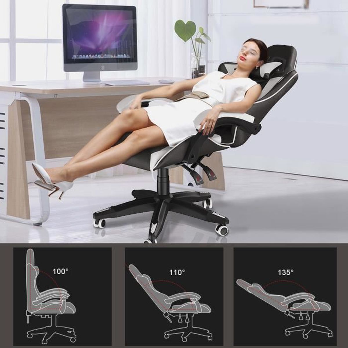 Fauteuil gamer - chaise gaming - siège de bureau réglable pivotant ...