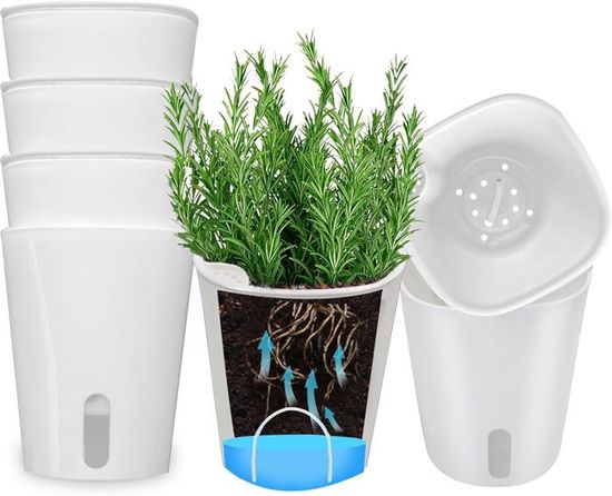 5X 12.5cm Pot de Fleurs à Arrosage Automatique,Pots de Fleurs avec RéServe d'eau Et Indicateur ...