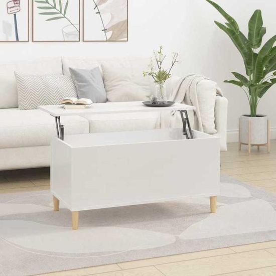 Table basse Blanc brillant 90x44,5x45cm - Usage Intérieur/jardin ...