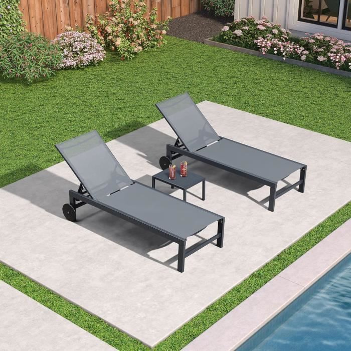 Bain De Soleil Lot De 2 avec Table Textilène,Transat Jardin Extérieur ...