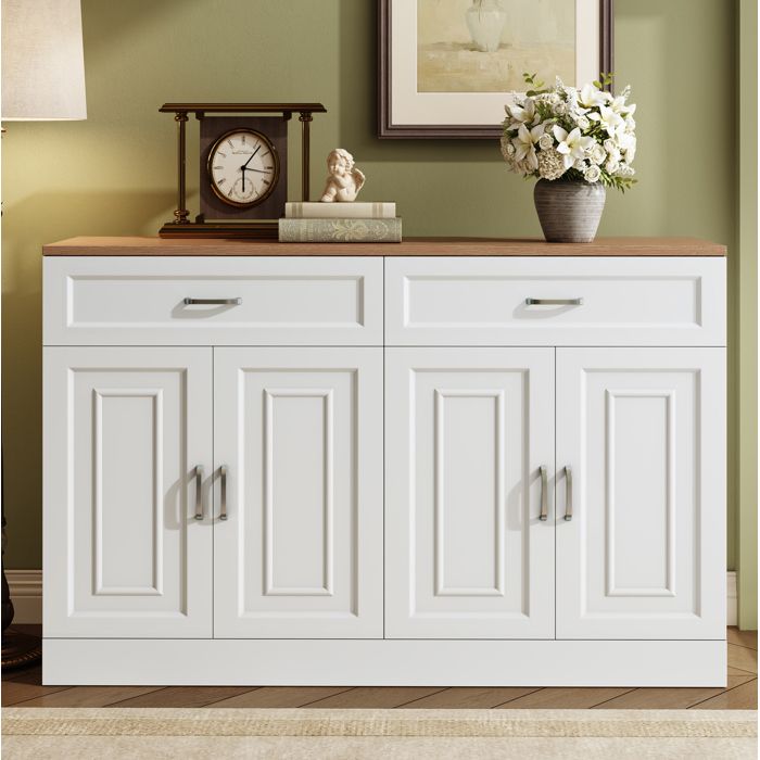 Meuble rangement buffet 120 x 35 x 80,5 cm 4 portes 2 tiroirs bois ...