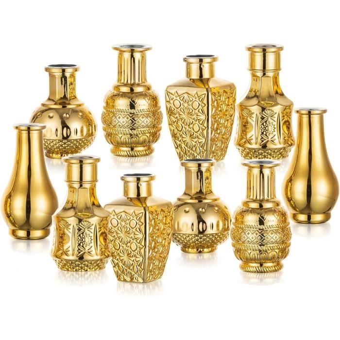 Petit Vase en Or, Lot de 10 Petits Vases en Verre pour La Décoration, Vases à Bourgeons Modernes ...