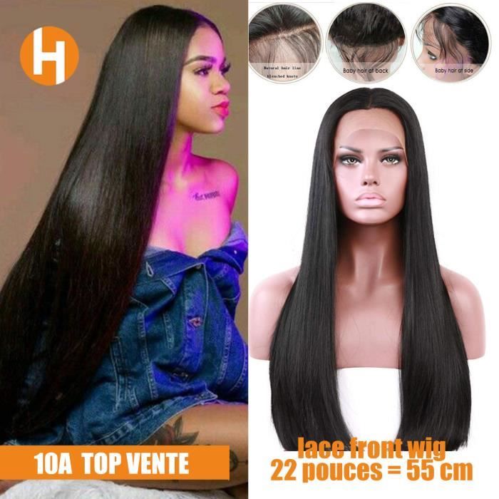 Perruque bresilienne femme lace front wig lisse REMY 22pouces=55cm 100% ...