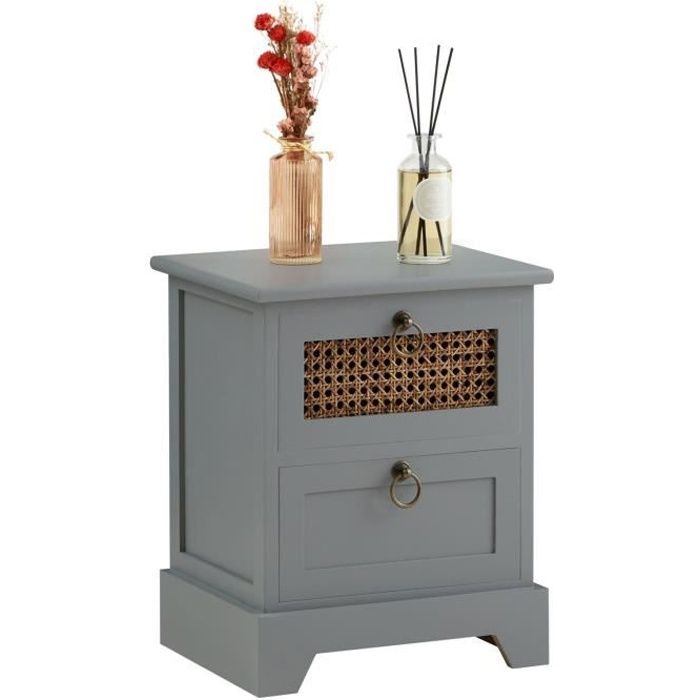 Table de chevet PADMA 2 tiroirs, table de nuit design vintage en bois ...
