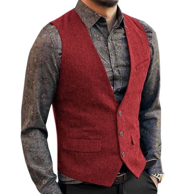 Rouge - Gilet De Costume En Laine Tweed Pour Hommes,Coupe Cintrée Comme ...