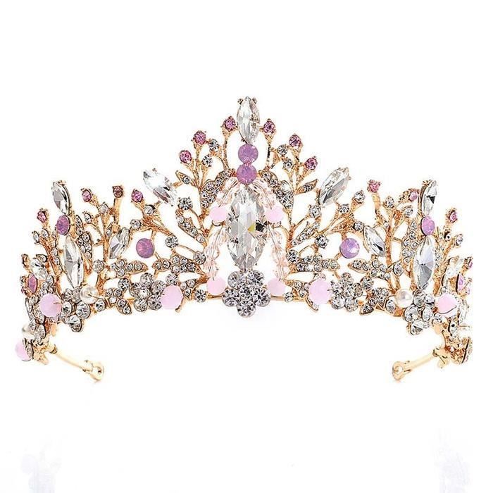 Rose Strass Cristal Rose Couronne de Mariée et Coiffe Mariage Or ...