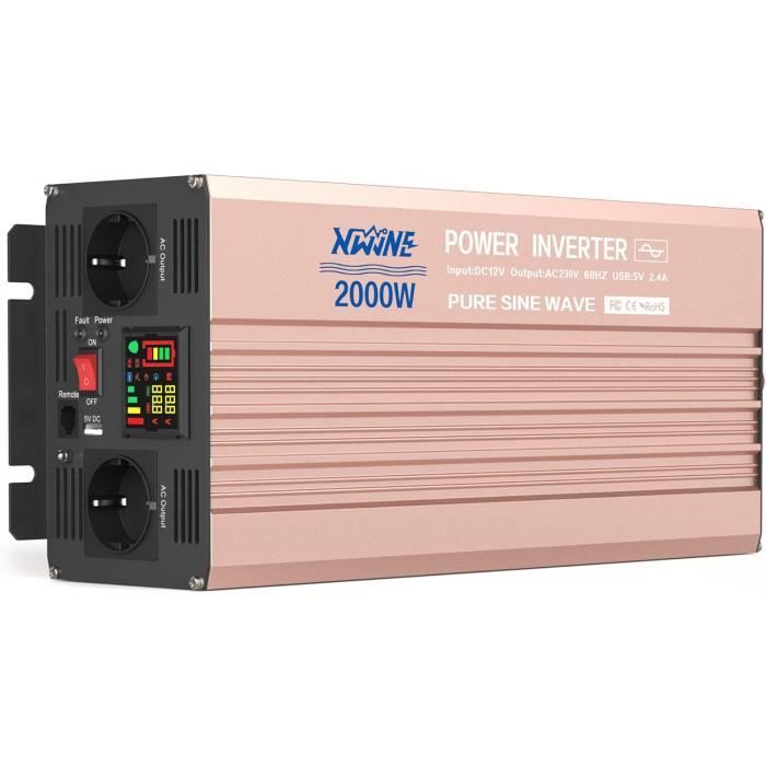 Convertisseur Pur Sinus 2000W 12V Dc À Ac 220-230V Transformateur Converter Puissance De Crête ...