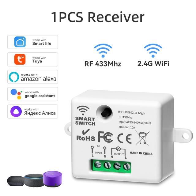 INTERRUPTEUR,white--Interrupteur mural sans fil RF 433Mhz, télécommande 86 10A 110V 220V ...