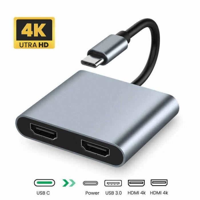 CS-02489-Adaptateur HUB 4 en 1 USB 3.0 Type C vers double HDMI. 4K ...