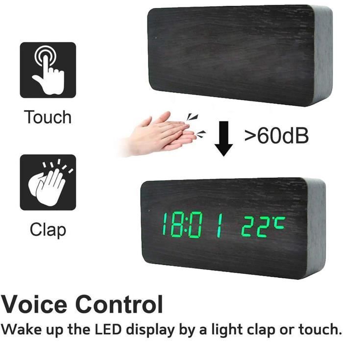 Radio-Réveil Chevet, Numérique Led, Cube En Bois Avec Date Et ...