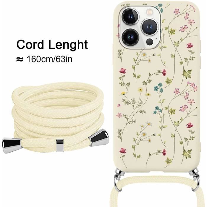 Coque Cordon Pour Iphone 14 Pro Max 6,7",Aesthetic Motif Fleur Étui ...