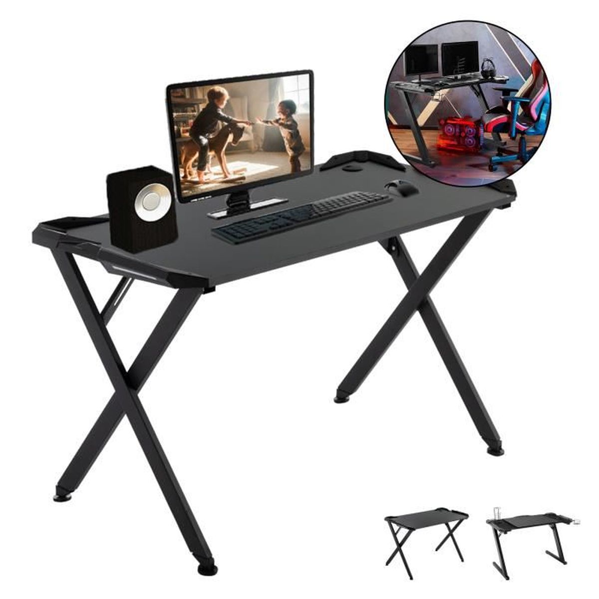 UISEBRT Table de gaming pour PC - Ergonomique - 120 cm x 60 cm - Type X ...