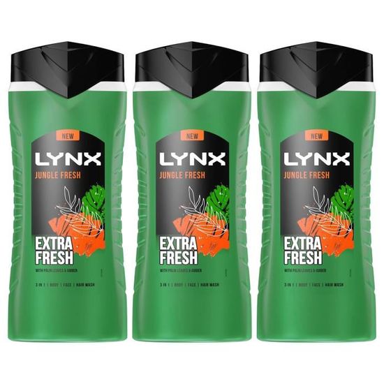 Lynx 3in1 Body, Face & Hair Wash Shower Gel Extra Fresh Jungle Fresh ...
