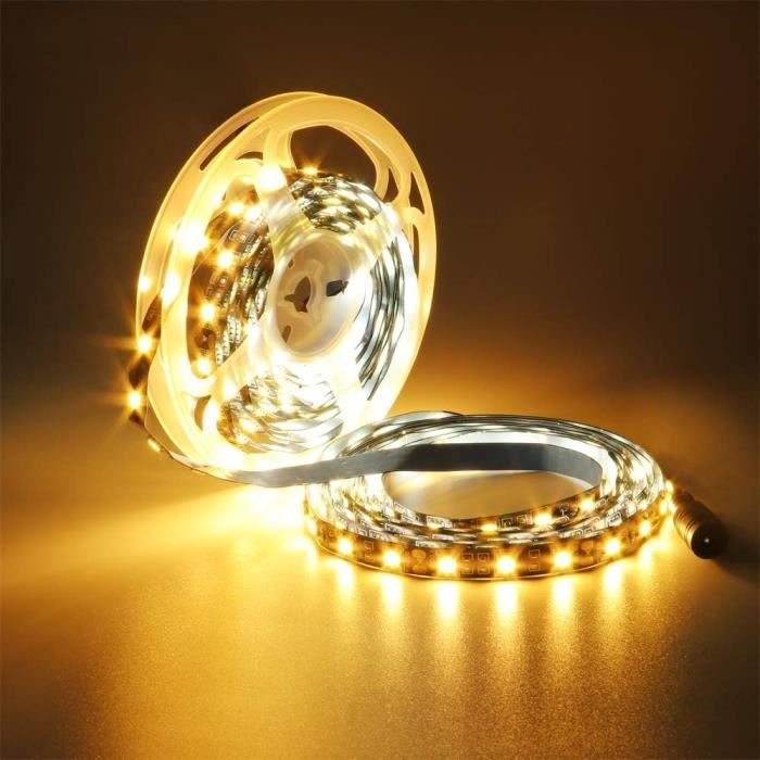 Ruban LED Blanc Chaud 3000-3500K, Noir PCB 12V SMD 5050 300 LEDs 5M ...