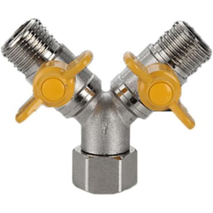 Robinet en laiton à 2 voies - Répartiteur de tuyau d'arrosage - Valve ...
