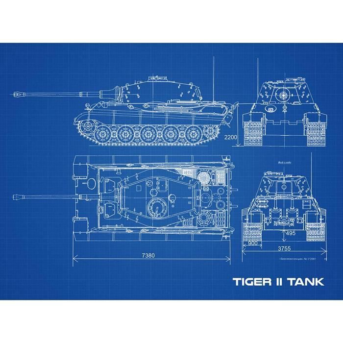 Tiger II Panzerkampfwagen Heavy Tank Blueprint Plan Large Wall Art ...